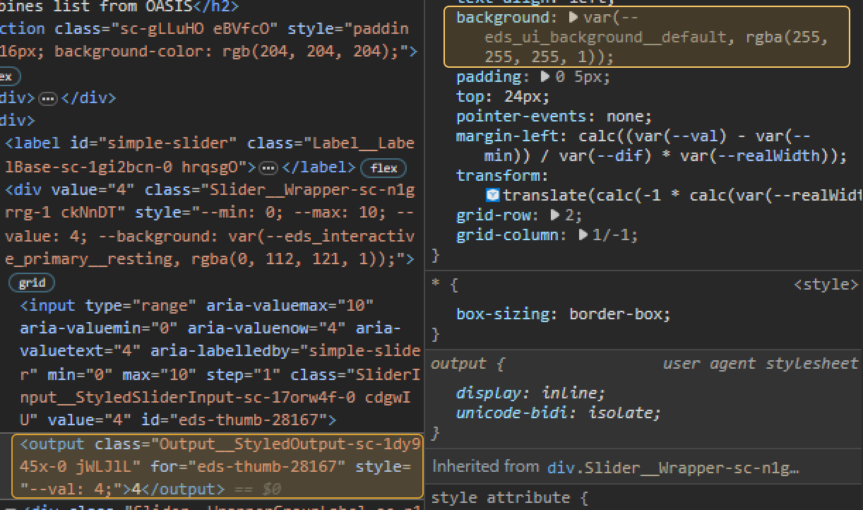Remove white background colour of output on Slider component · Issue #3105 · equinor/design ...