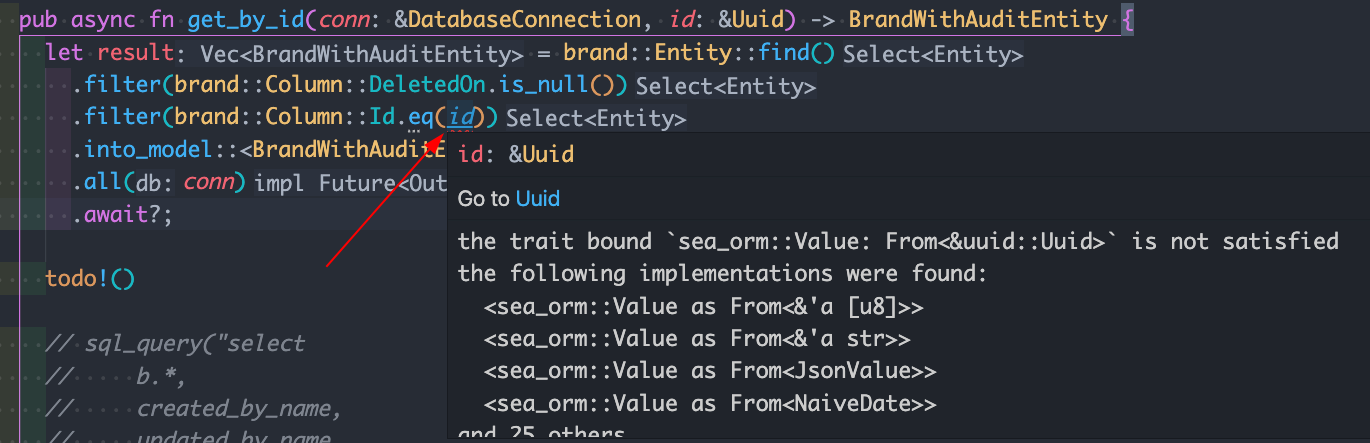 I can't filter by a Uuid Column, the .eq method give me an error · Issue #799 · SeaQL/sea-orm ...