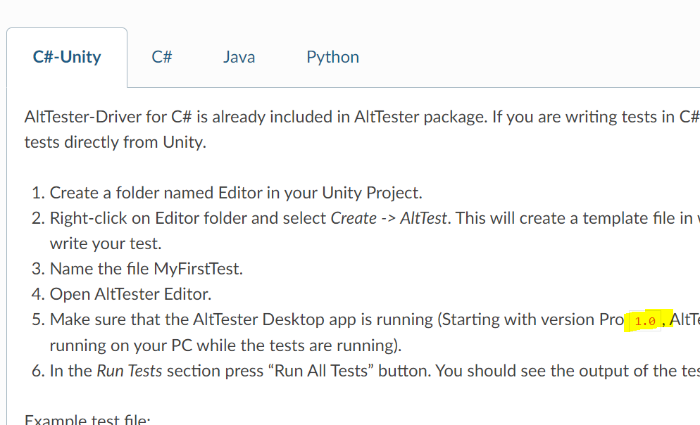 Documentation Get Started Tests Setup Wrong Desktop Version In Connection Steps · Issue