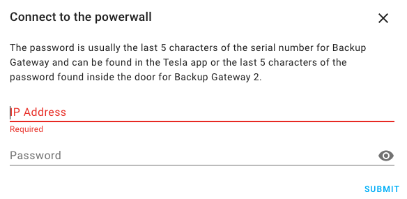 Tesla powerwall Integration - IP and last 5 characters of gateway ...