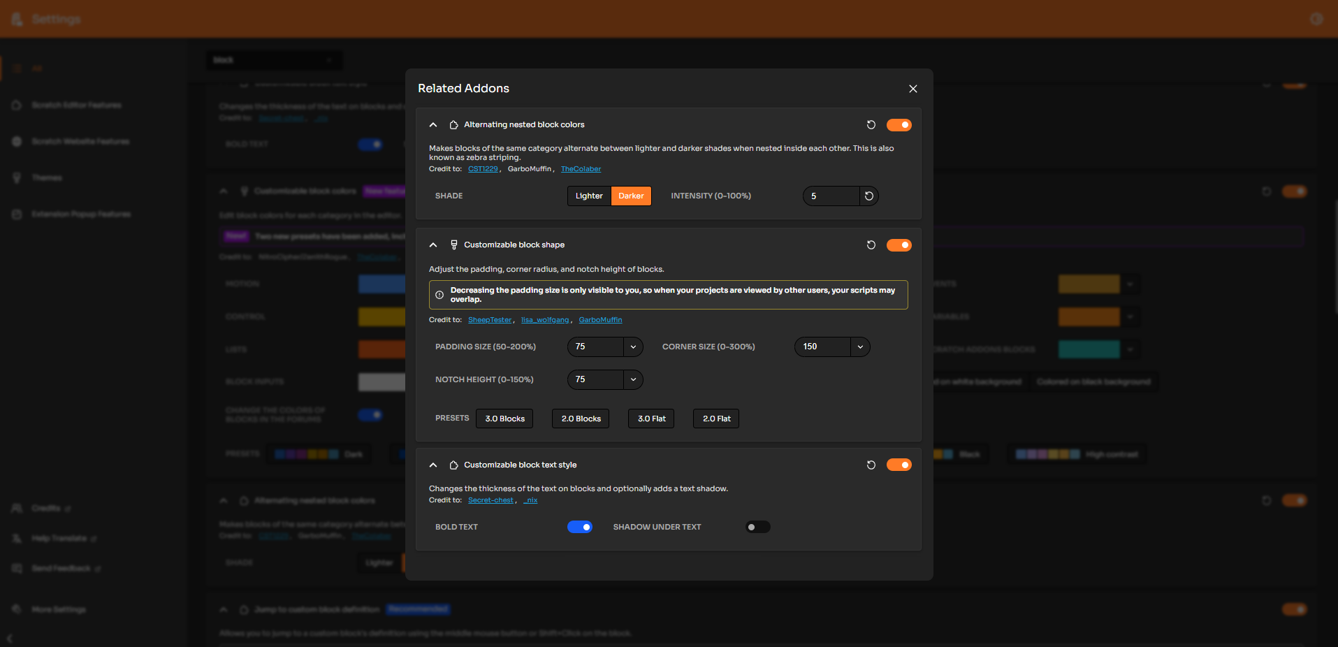 UX: "related addons" section (modal) in settings page · Issue #5937 · ScratchAddons ...