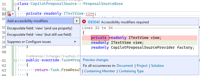 style rule to remove accessibility modifier shows up as "Add accessibility modifier" in ...