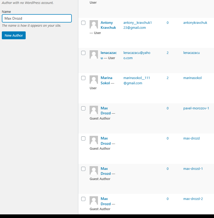 Unclear message while saving new Guest Author with the name that already exists · Issue #1241 ...