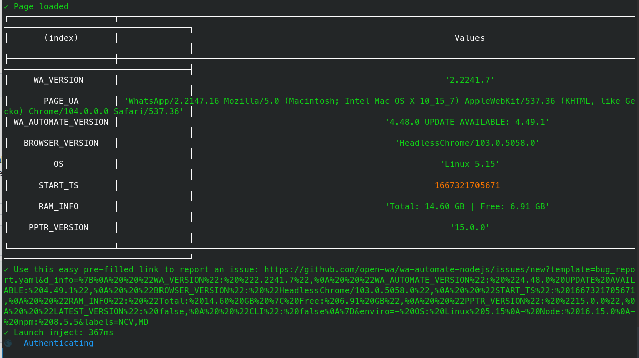Authenticating..................... · Issue #2920 · open-wa/wa-automate ... Authenticating..................... · Issue #2920 · open-wa/wa-automate ...