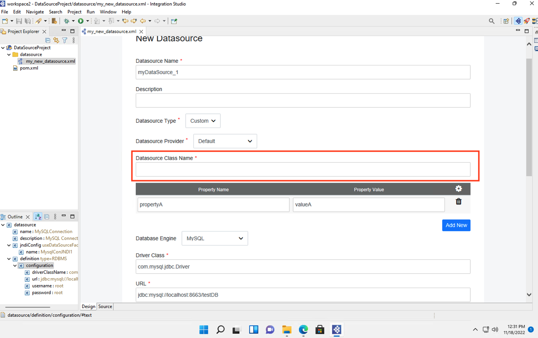 Different form when create datasource in integration studio 8.1.0 ...