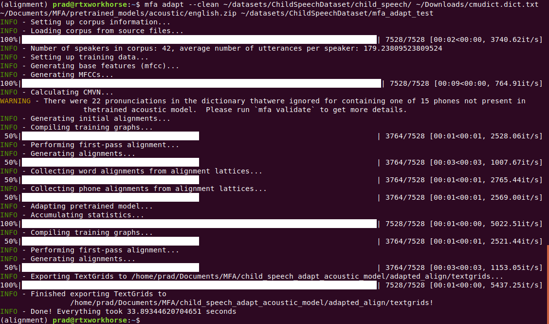 [BUG] `mfa adapt` does not work (produces same output as `mfa align`, does not do adaptation of ...