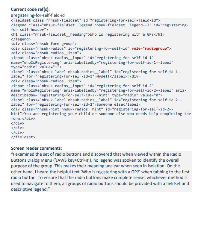 Accessibility issues with radio buttons · Issue #127 · NHSDigital/nhsuk ... Accessibility issues with radio buttons · Issue #127 · NHSDigital/nhsuk ...