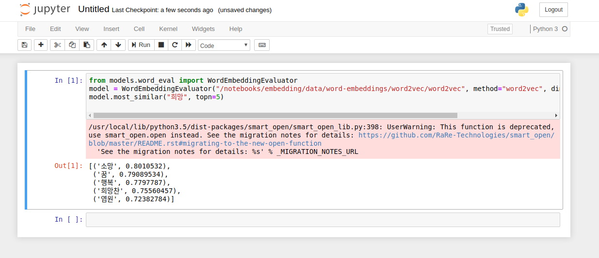 smart_open_lib.py:398: UserWarning: This function is deprecated, use smart_open.open instead ...