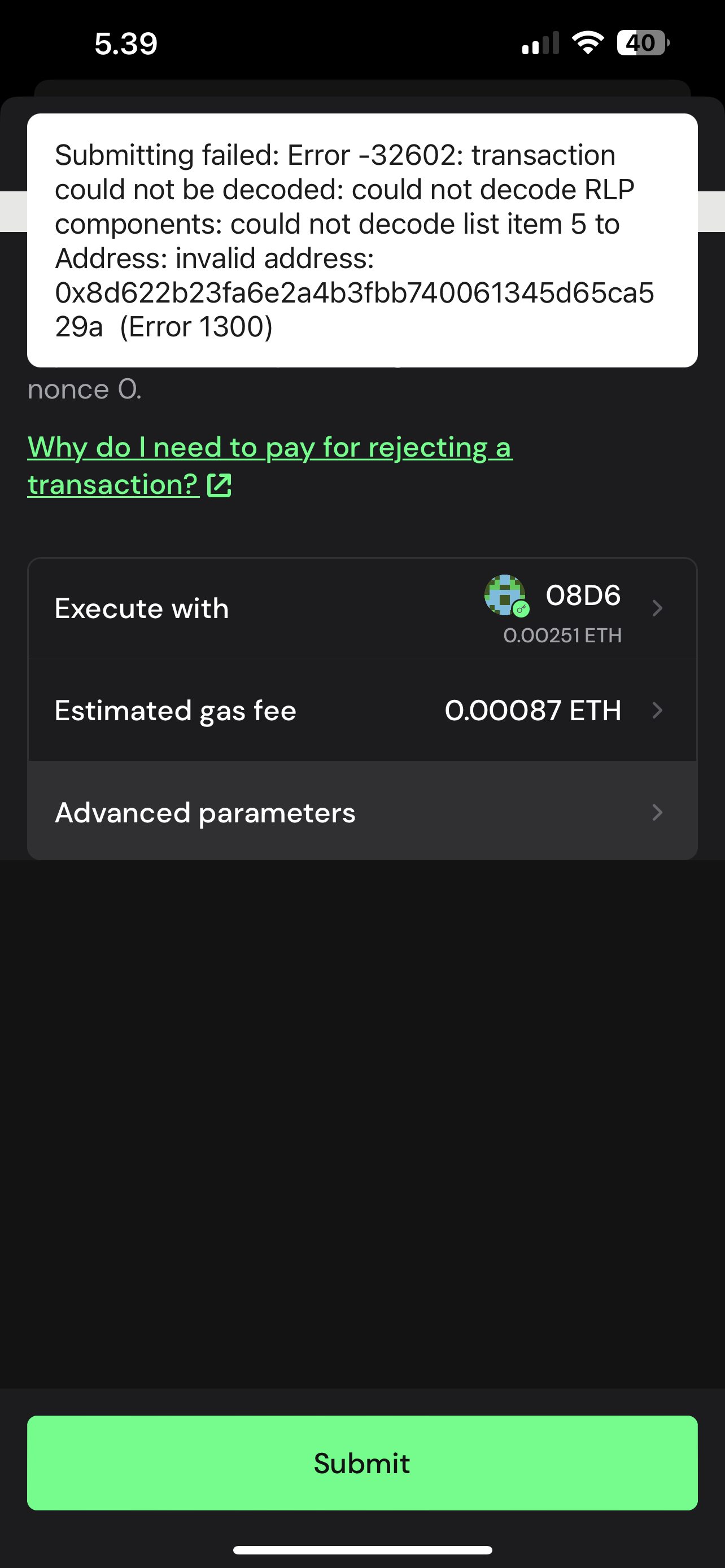 Error 1300 Invalid Address when executing transaction for iOS mobile app · Issue #82 · 5afe/safe ...