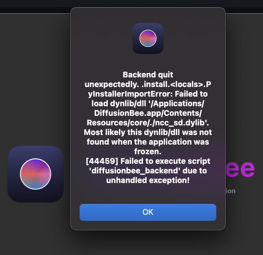 Crashing on startup · Issue #429 · divamgupta/diffusionbee-stable-diffusion-ui · GitHub
