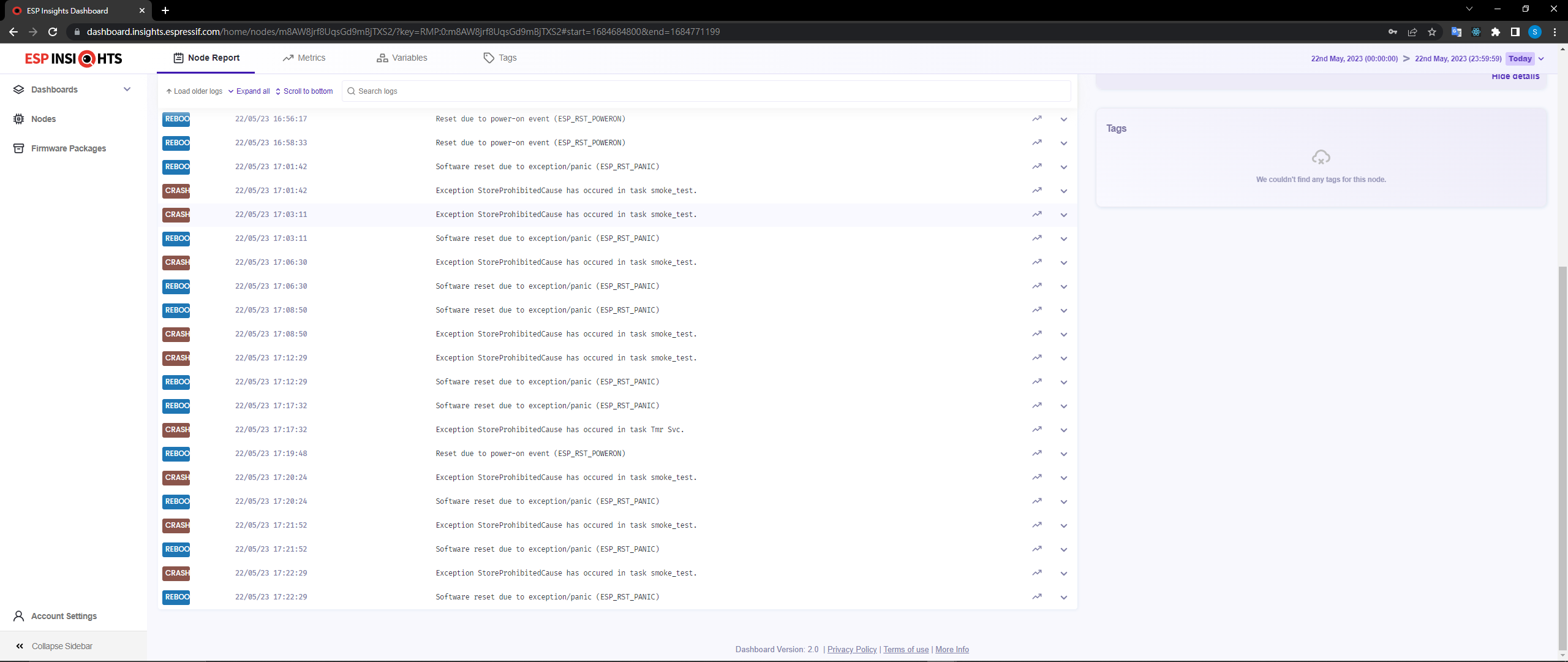 Esp Insights Mqtt Case No Error Warning And Event Logs In Dashboard · Issue 25