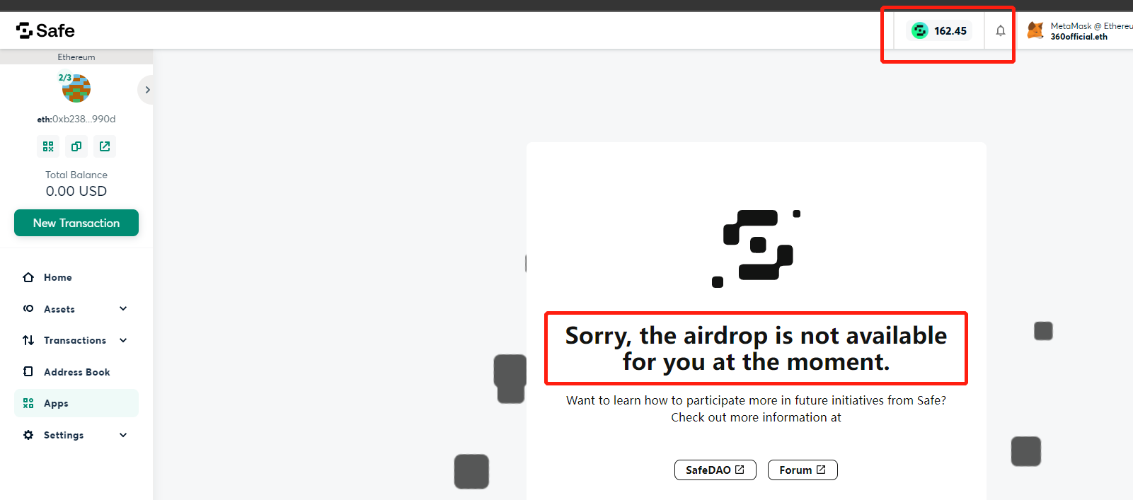 "Airdrop is not available for you at the moment" error when trying to claim Safe airdrop · Issue ...