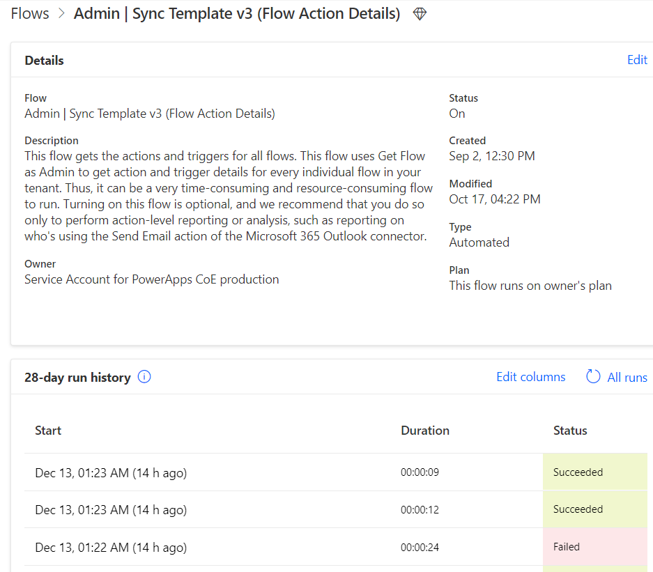 [CoE Starter Kit - QUESTION] Admin | Sync Template v3 (Flow Action Details) Fails · Issue #4423 ...