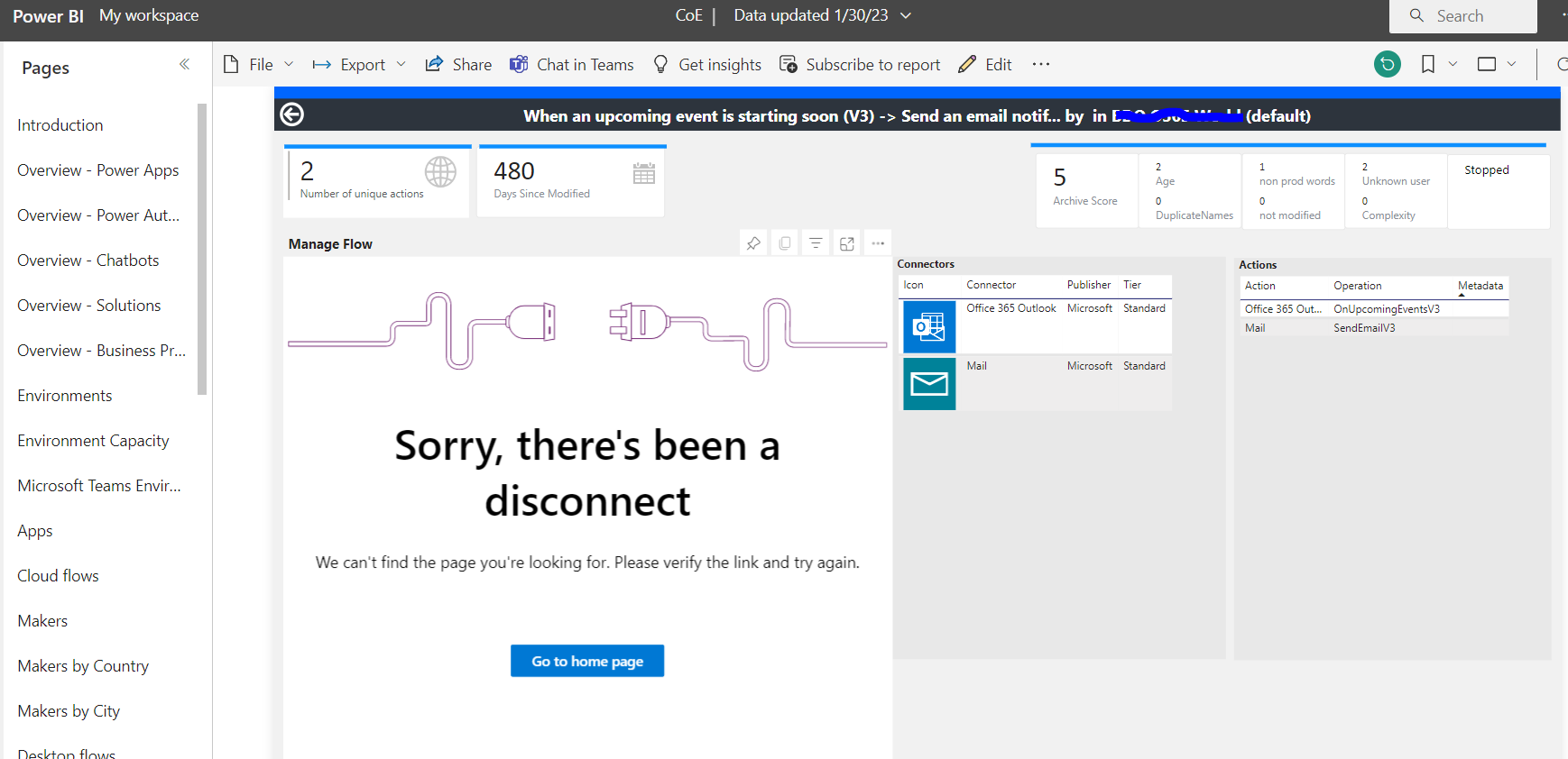 [CoE Starter Kit - QUESTION] Power App / Cloud Flow "Sorry, there has been a disconnect" message ...