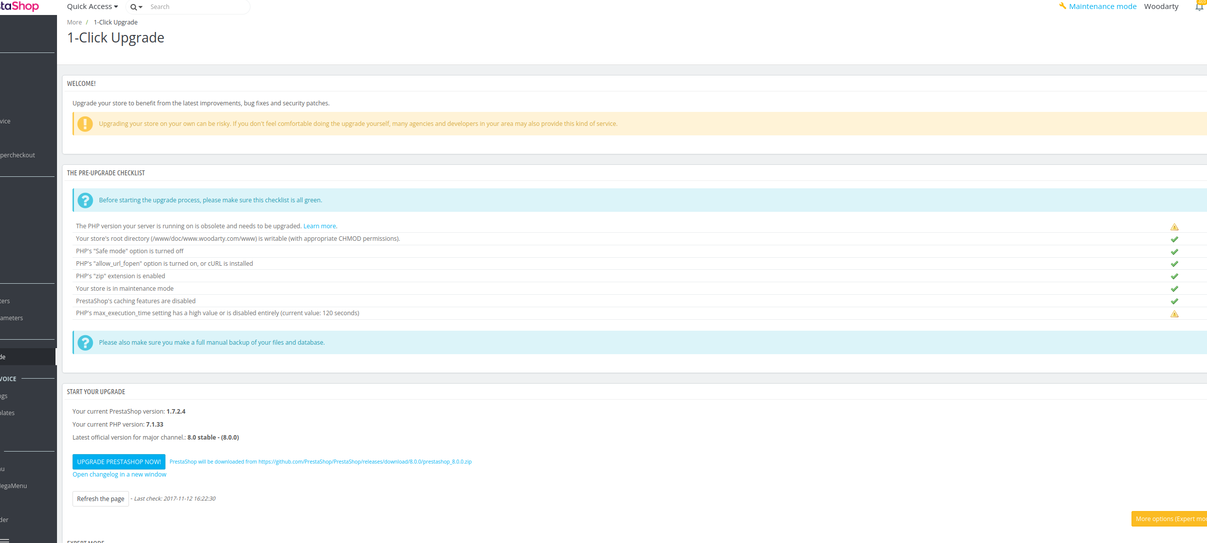 1-click upgrade from version 1.7.2.4 -> 1.7.6.0 fail and prestashop not running · Issue #30696 ...