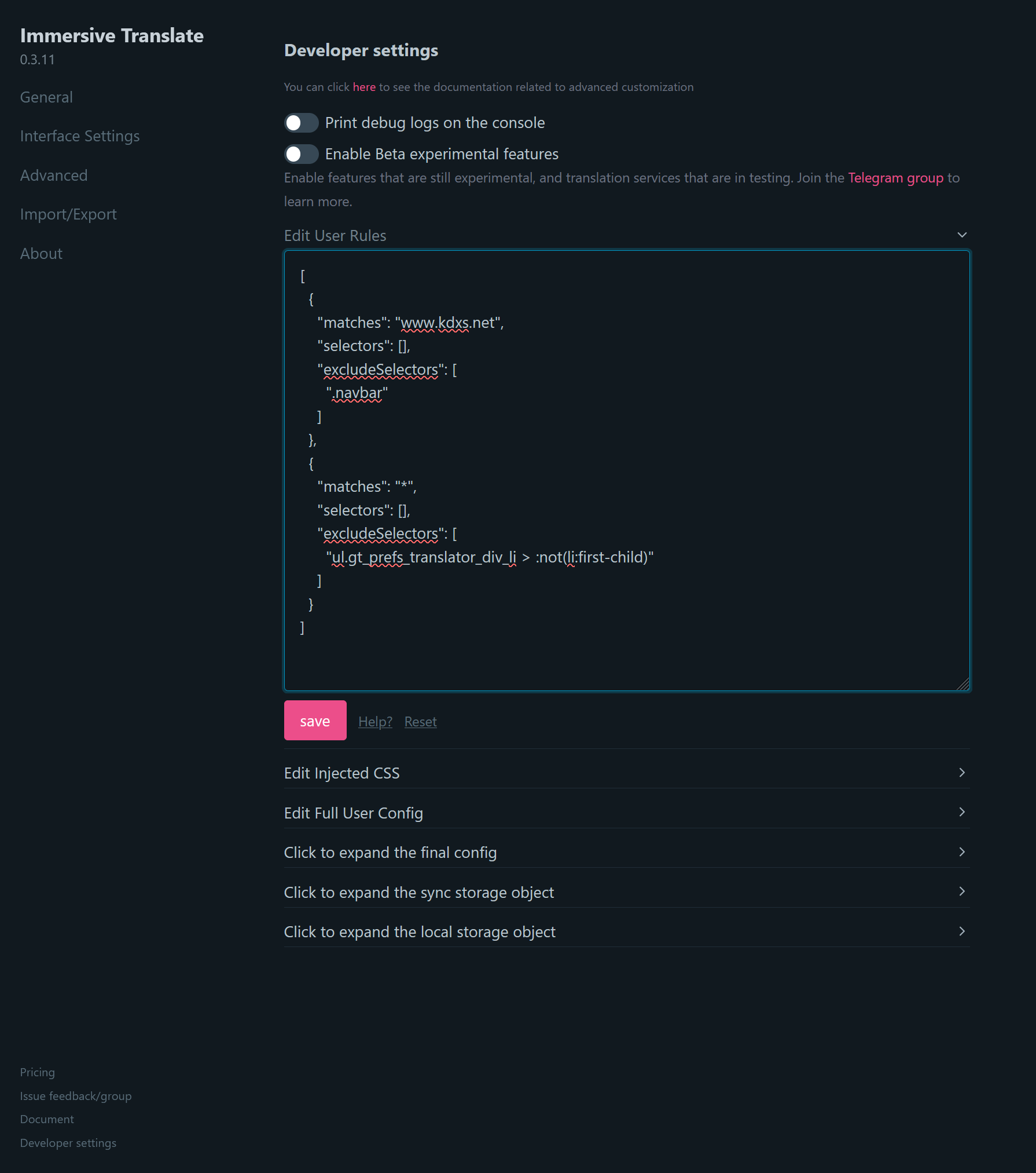 Some issues with excludeSelectors in Edit User Rules (Developer settings) · Issue #284 ...