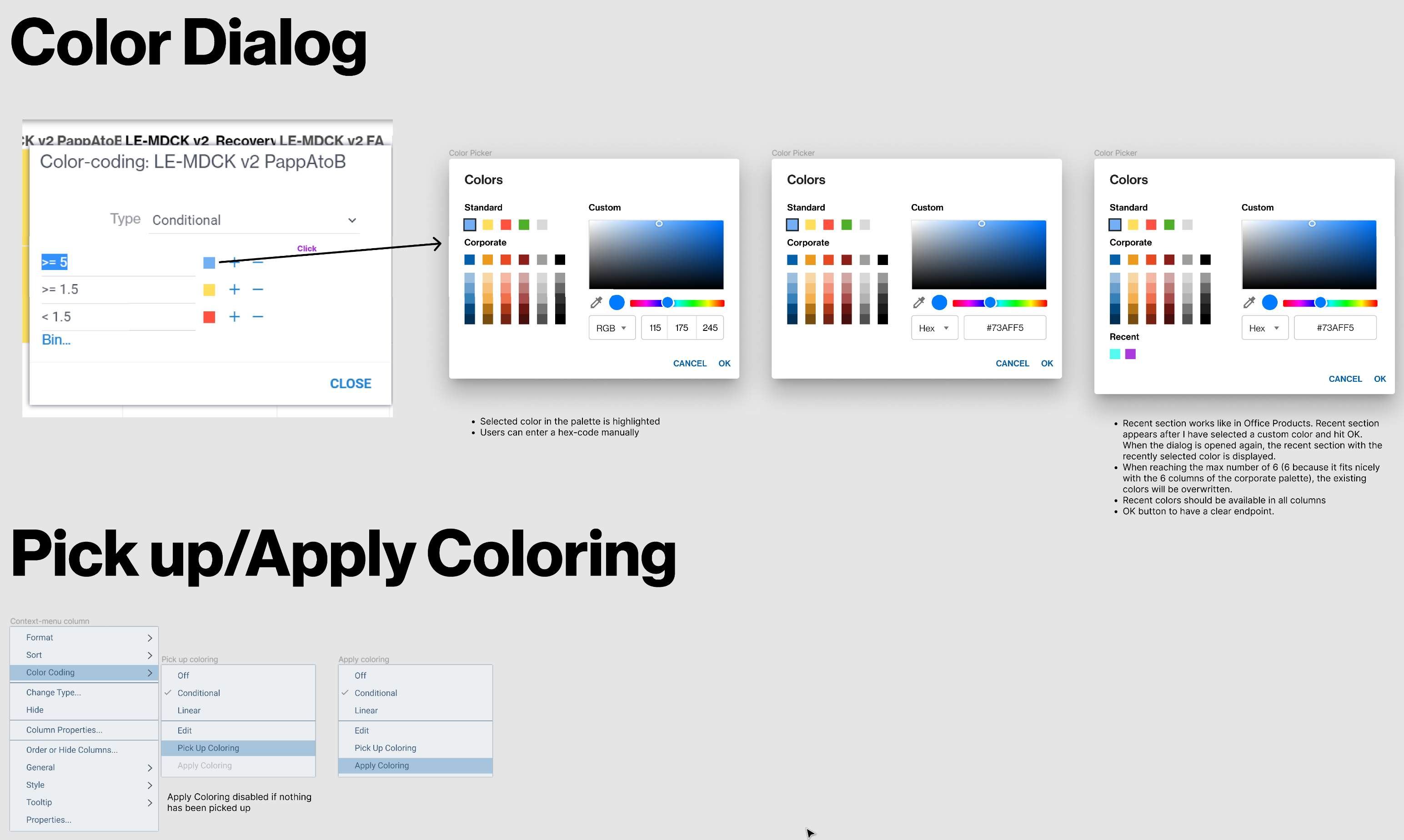 Extended color picker (hex/RGB codes, common/corporative/recent colors) · Issue #1148 · datagrok ...