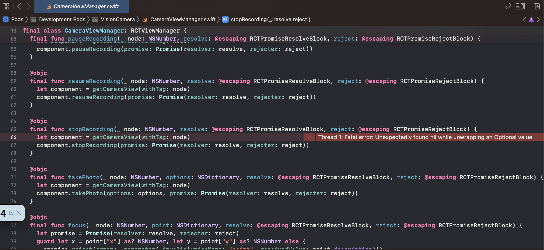 🐛 Crashing on fast start / stopRecording calls - Unexpectedly found nil ...