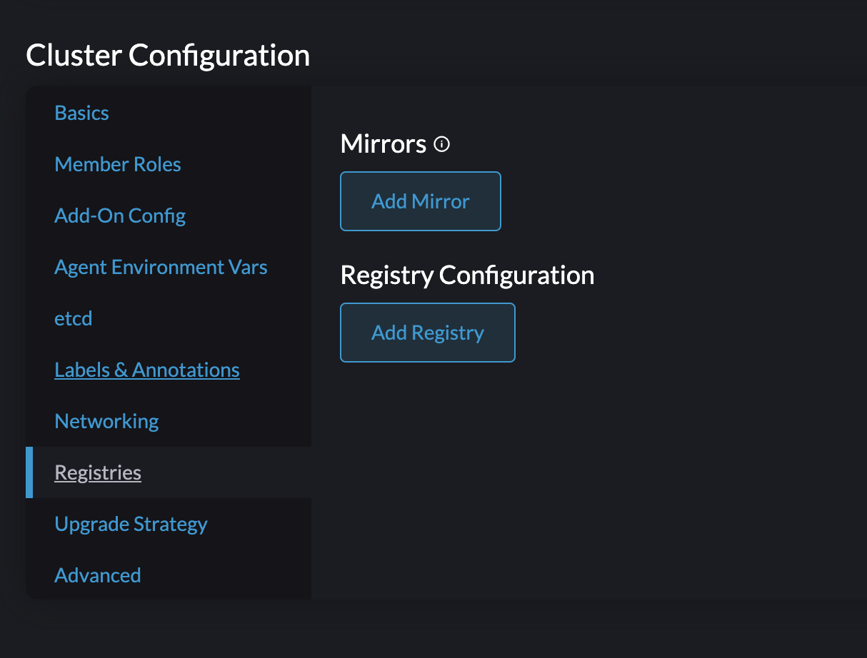 Cluster Provisioning v2: Advanced - Private Registry · Issue #2970 · rancher/dashboard · GitHub