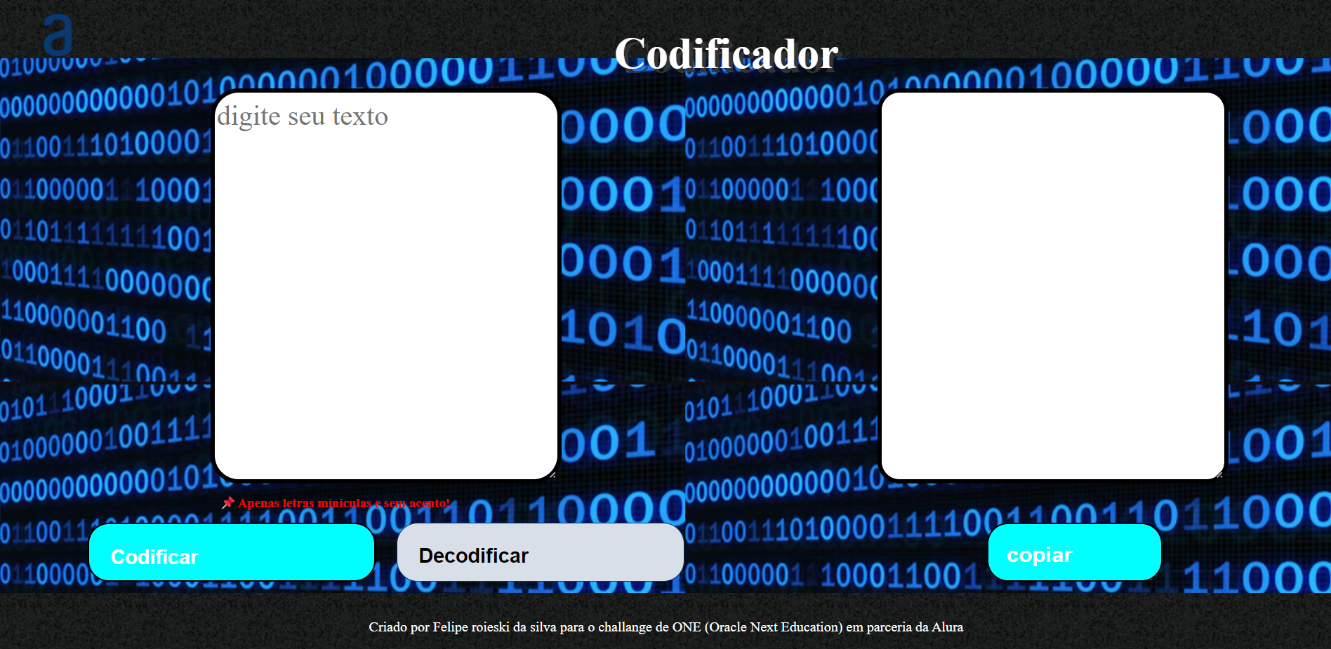 GitHub - roieski/decodificador-alura: Desafio Codificador de Textos - Sprint 1 Programa ONE ...