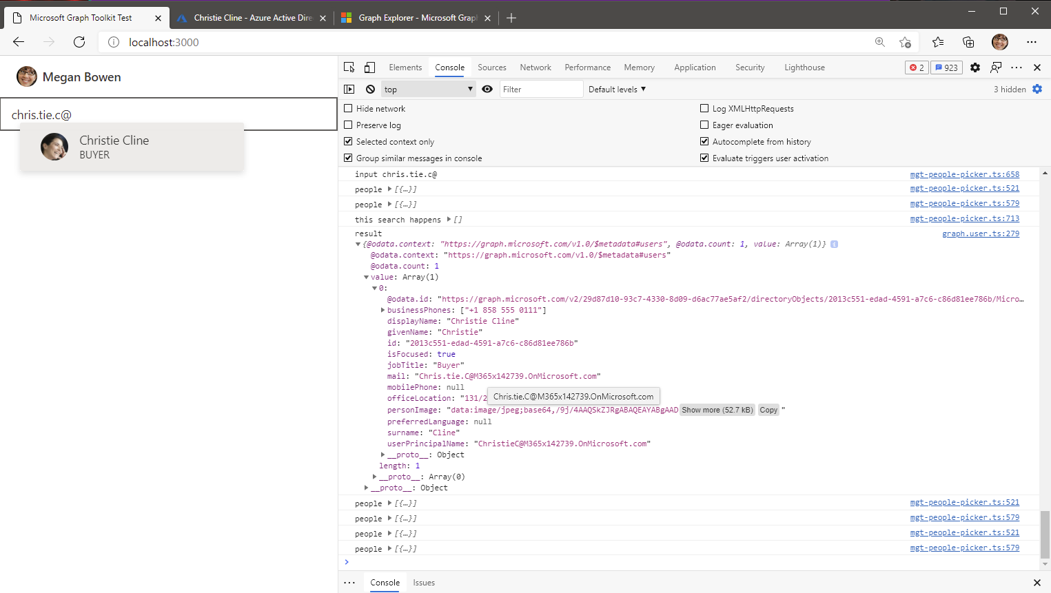 [BUG] Unable to search user when email is entered instead of name in mgt-people-picker · Issue ...