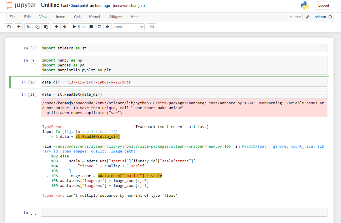 data read in error · Issue #189 · BiomedicalMachineLearning/stLearn · GitHub