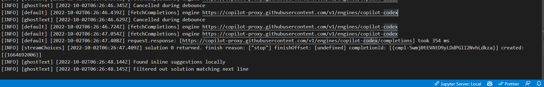 GitHub Copilot: Solution 0 returned. finish reason: ["stop"] Found inline suggestions locally ...