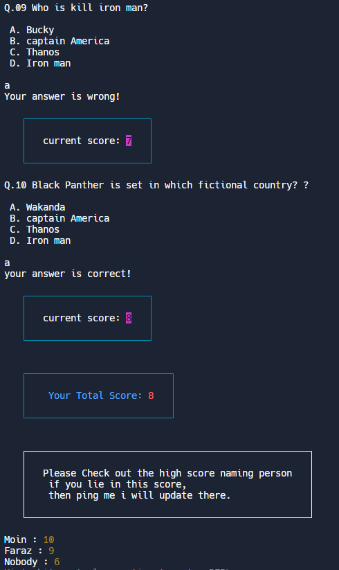 GitHub - moinuddin6/Are-you-marvel-fan: In this repository, I showcase my CLI App based on quiz.