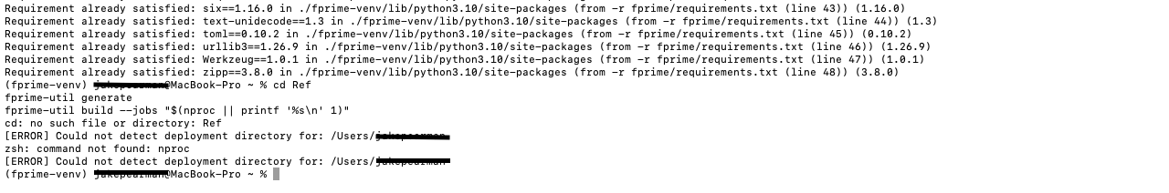 Ref, nproc, deployment directory - Autocoder Install MacOS · Issue #1666 · nasa/fprime · GitHub
