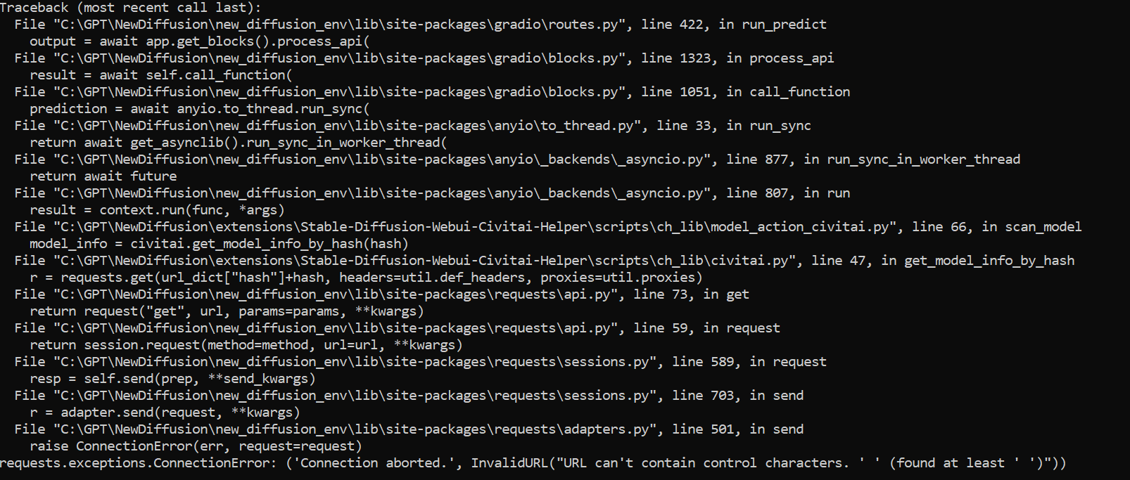 Connection error, can not scan · Issue #189 · butaixianran/Stable-Diffusion-Webui-Civitai-Helper ...