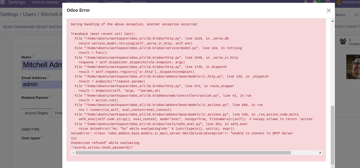 [16.0] Send Password Reset Instructions RPC Error. · Issue #101509 · odoo/odoo · GitHub