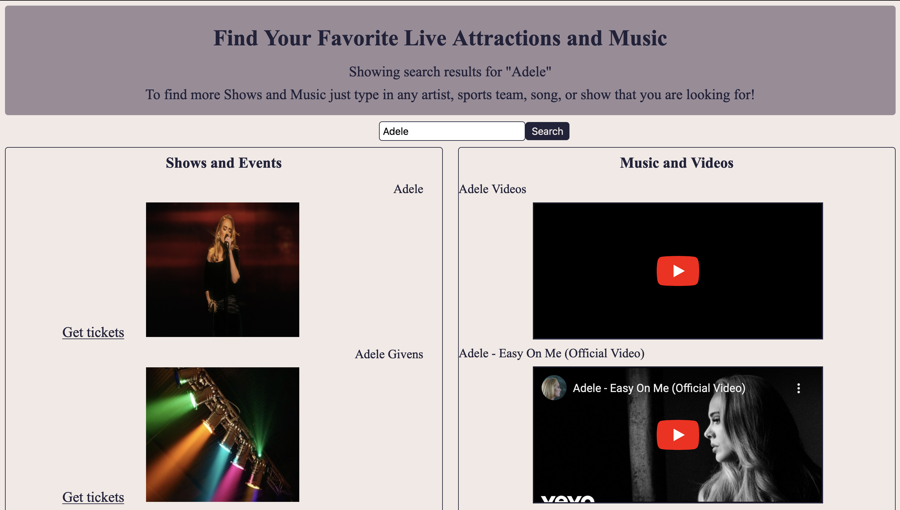 GitHub - Sophia-l-S/youtube-ticketmaster-web-app: A web app that uses ...