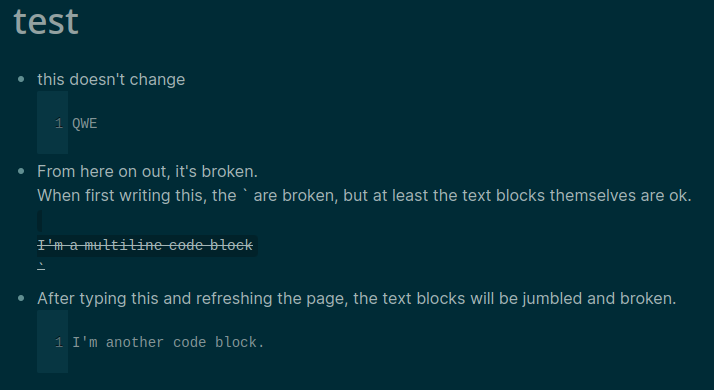Strikethrough in a multiline code block breaks layout for the rest of the page · Issue #7480 ...