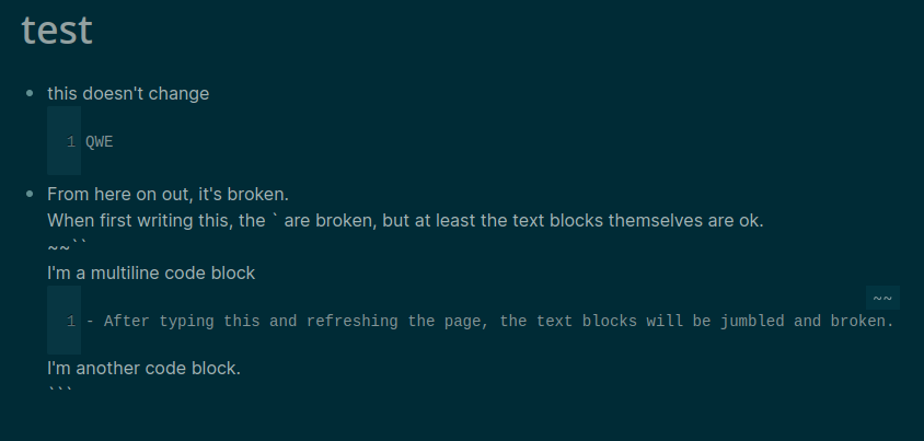 Strikethrough in a multiline code block breaks layout for the rest of ...