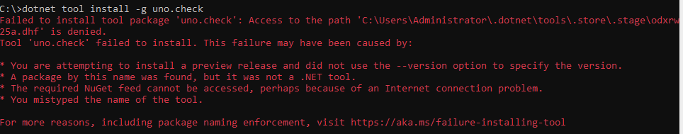 Can't install uno.check · Issue #11435 · unoplatform/uno · GitHub
