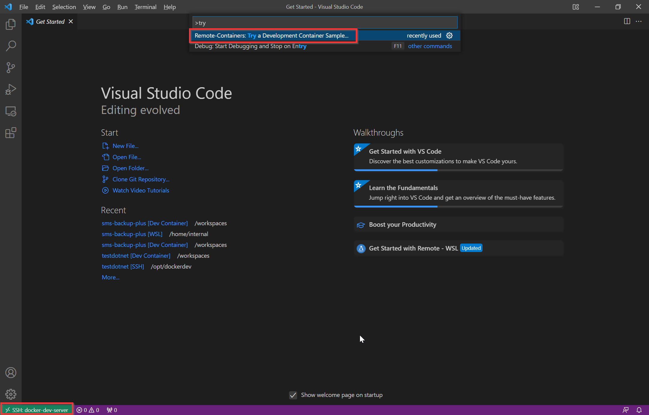 "Try a development container sample" doesn't work on remote server (through ssh) · Issue #6389 ...