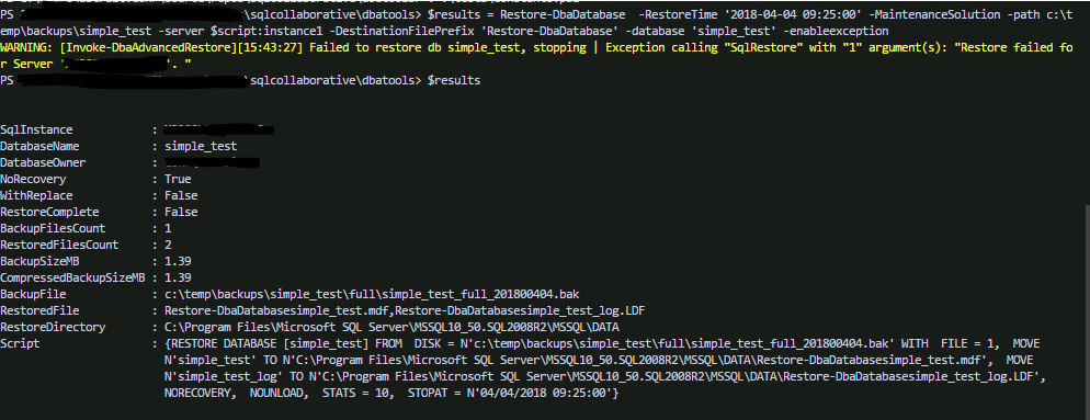 Restore Dbadatabase Fails If Source Db Was In Simple Recoverymode And You Specify A Recoverytime