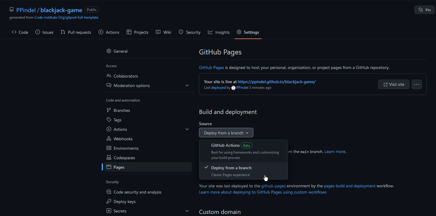 GitHub - PPindel/blackjack-game: Simple blackjack game