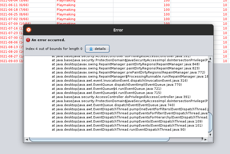 [BUG] IndexOutOfBoundsException after changing number of training weeks ...