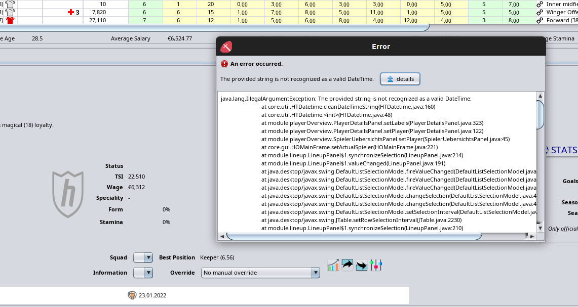 [BUG] IllegalArgumentException when displaying player · Issue #1372 · ho-dev/HattrickOrganizer ...