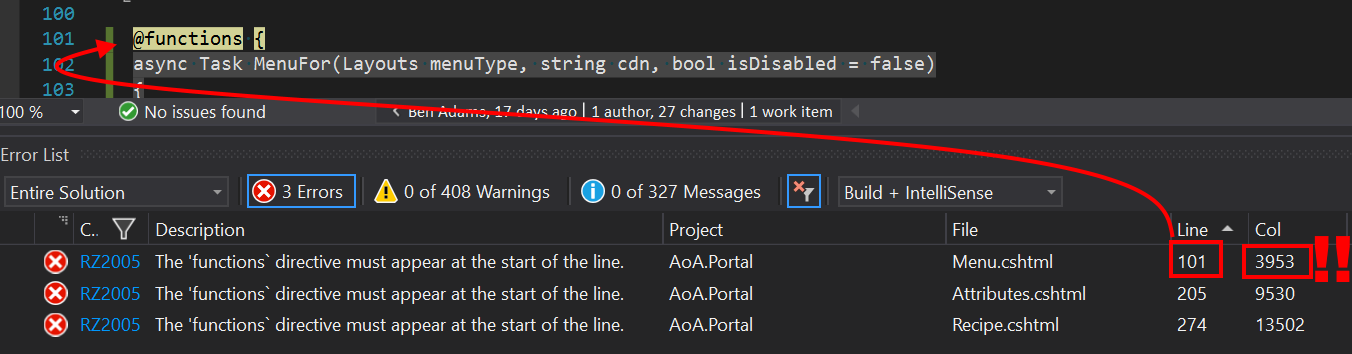 Incorrect Razor error `The 'functions' directive must appear at the start of the line.` · Issue ...