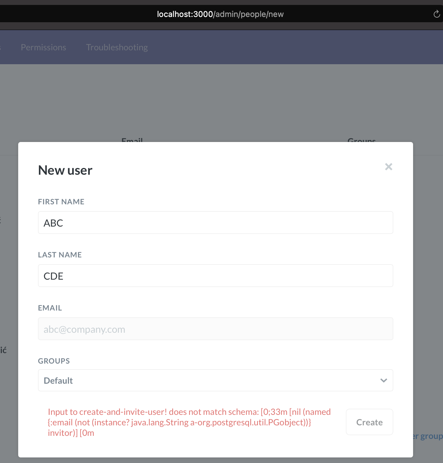 Cant Add User Input To Create And Invite User Does Not Match Schema · Issue 17373 · Metabase