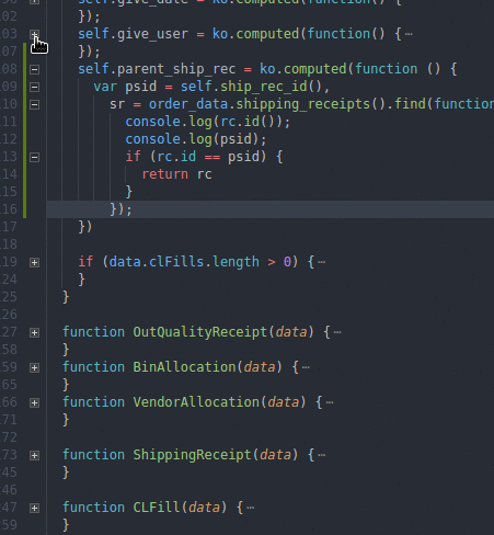 Clicking the fold controls in the gutter opens changes magnification ...