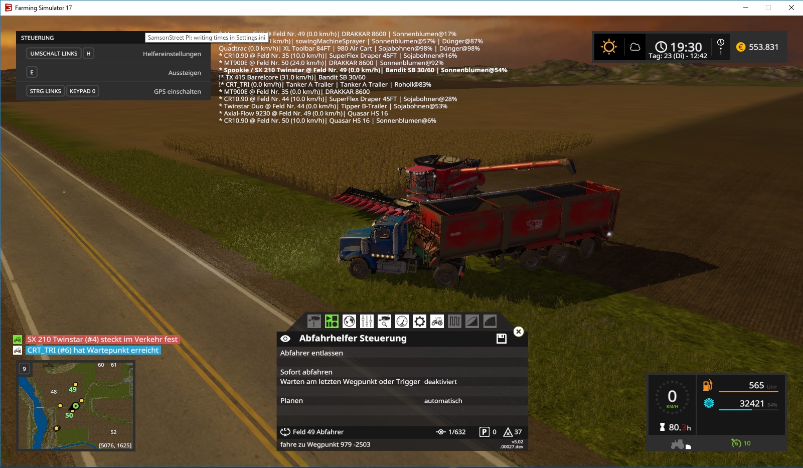Mode 2: After unloading, the pickup turns always into the combine causing a collision · Issue ...