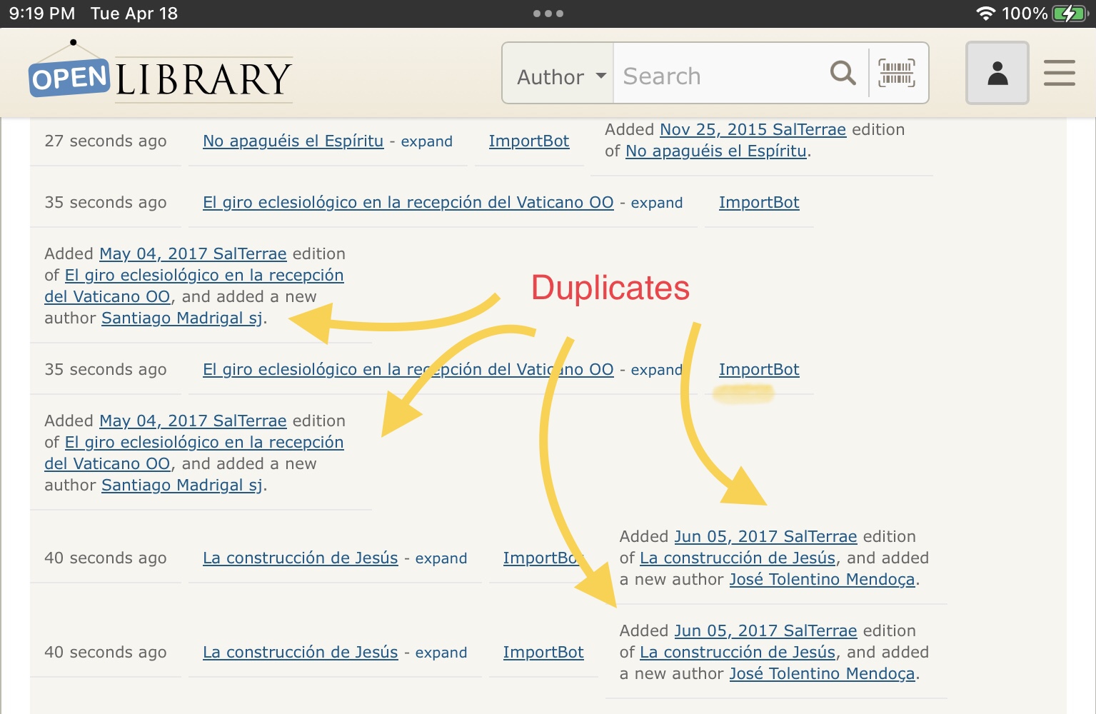 ImportBot duplicating Author creation · Issue #756 · internetarchive/openlibrary · GitHub