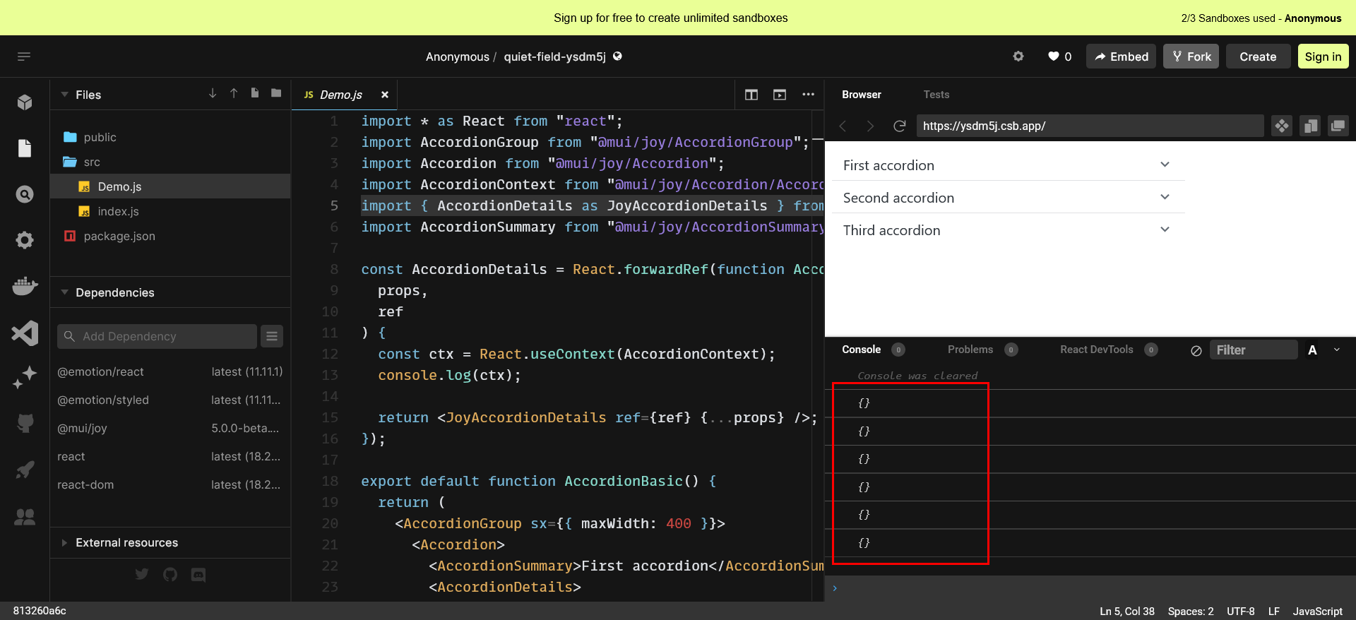 [joy-ui][Accordion] Unable to read values from `AccordionContext` after upgrading to 5.0.0-beta ...
