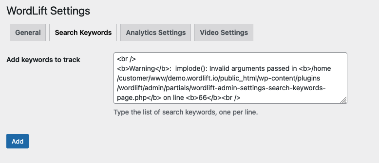 Search Keywords Settings Screen Yielding An Error · Issue 1423 · Insideout10wordlift Plugin 