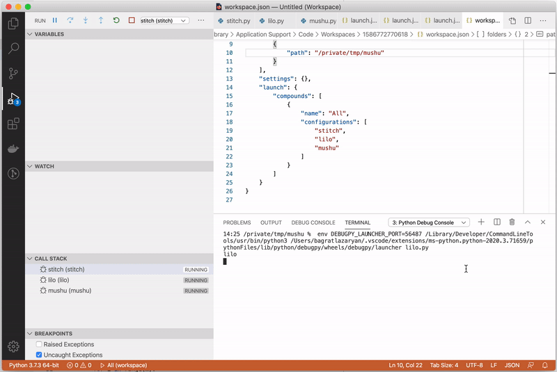 Display Debug Configuration Name in Terminal Session Dropdown for "console": "integratedTerminal ...