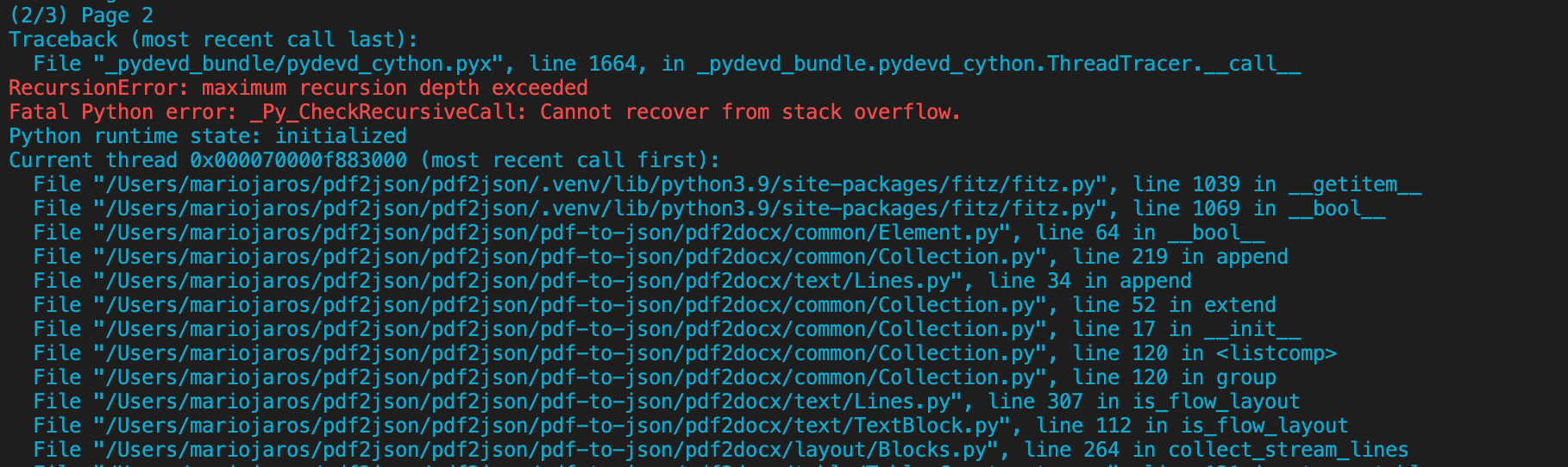 [WARNING] Ignore page due to error: maximum recursion depth exceeded while calling a Python ...