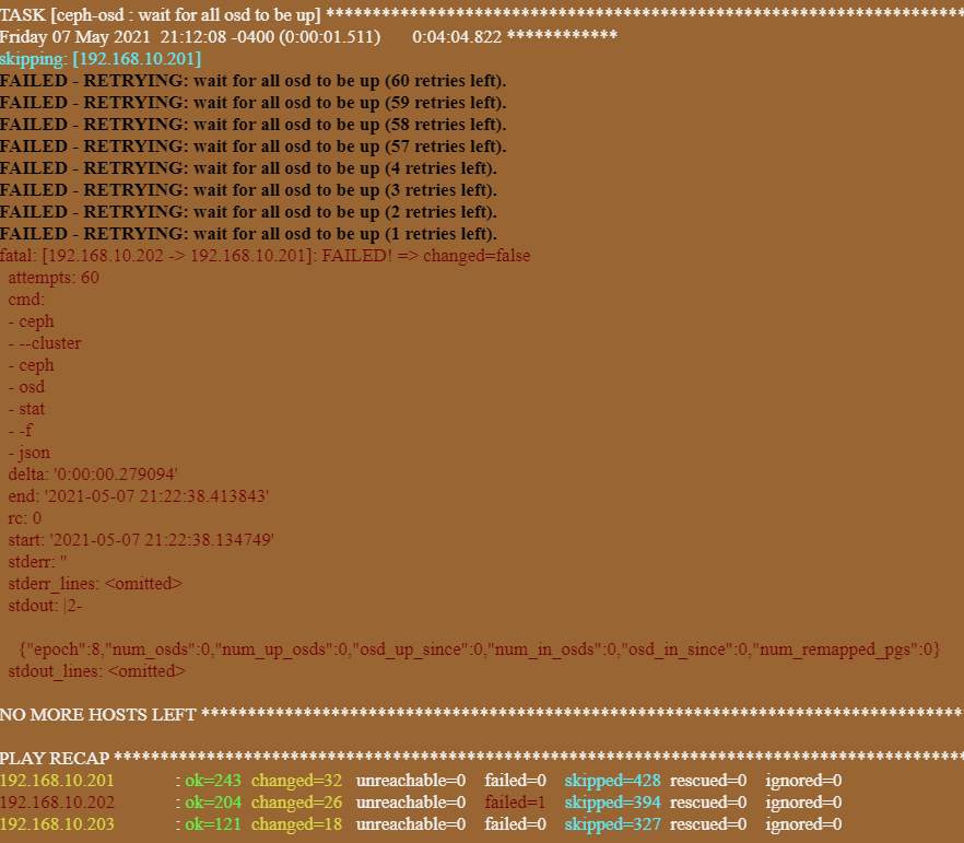 Failed ceph-osd: wait for all osd to be up · Issue #6527 · ceph/ceph-ansible · GitHub